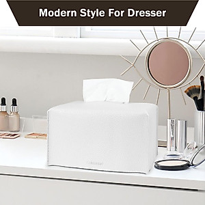 2Pcs Tissue Box Cover Holder, Rectangular with Bottom Belt - PU Leather Tissue Cover Decorative Organizer for Tabletop, Bathroom, Car, Office,9.5X5X5 Inch - White
