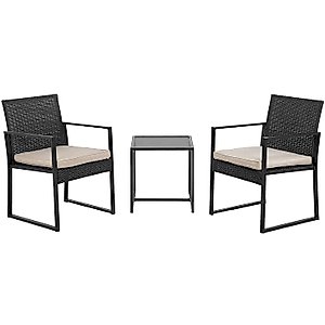 FDW Wicker Bistro Rattan Chair Conversation Sets for Yard Lawn Balcony Poolside Backyard,Black