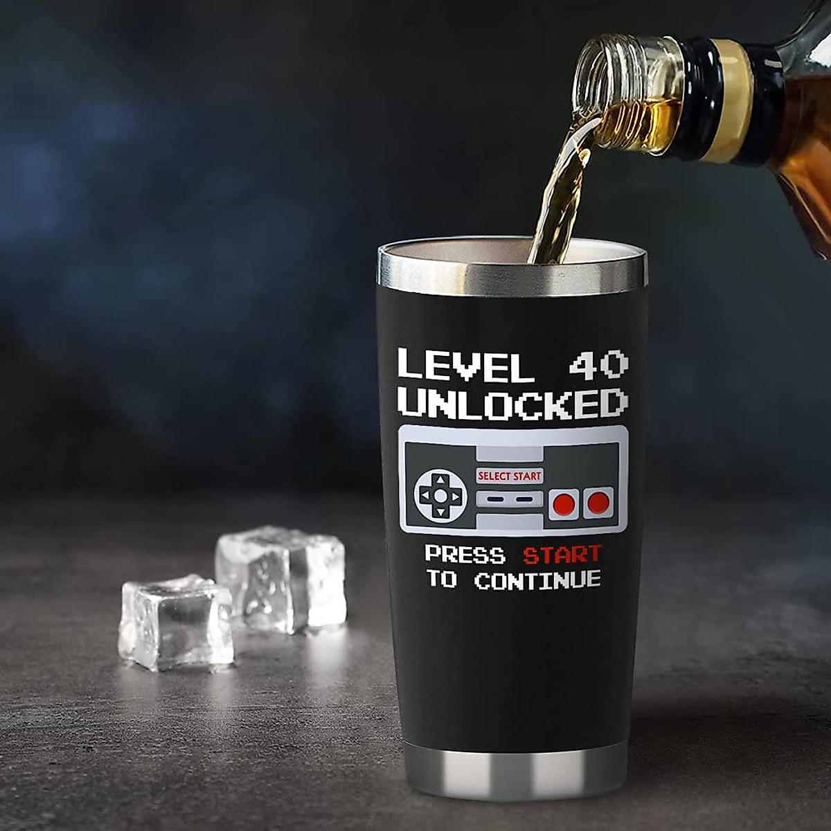 40th Birthday Gifts Men Birthday Gifts For Him 20oz Level 40 Unlocked Wine Tumbler Gifts For Video Game Lovers Husband Boyfriend Teen Boys Bday Xmas Party Presents Black Travel Cup With Straw
