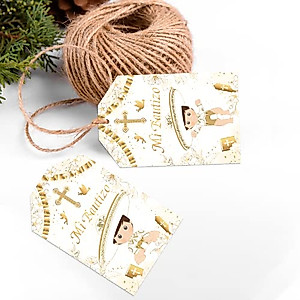 Mi Bautizo Decorations-Gold Religious Boy Baptism Favor Tags for Boy God Bless,Baptism Party Decoration Christening Supplies Gift Bags Box Envelope Mi Bautizo Tags Baptism Thank You Tags