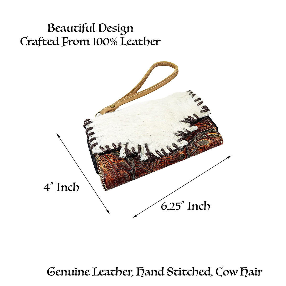 Urbalabs Cowhair Genuine Leather Women Cell Phone Holder Western Wallets Clutch Leather Purse Cell Phone Holder Pouch Tooled Wallet For Women Cowgirl Small (Light Brown)