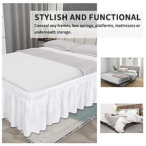 Easy-Going Bed Skirt for Queen or King Size Bed, 18 Inch Tailored Drop, Fitted with Adjustable Elastic Belt, Convenient to Use Without Lift The Mattress (Queen/King, White)