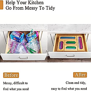 Ziplock Bag Organizer for Kitchen Drawer, Food Storage Bag Organizer, Sandwich Bag Organizer for Drawer, Plastic Bag Container Compatible with Gallon, Quart, Sandwich and Snack Variety Size Bag