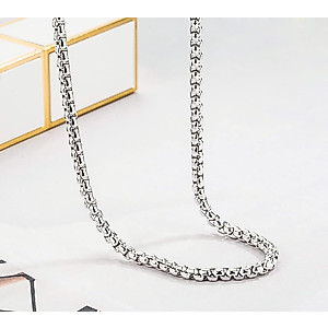 Meilanduo Solid 925 Sterling Silver 3mm Round Box Chain Necklace 18, 20, 22, 24, 26, 28 Inch for Men Women (20)