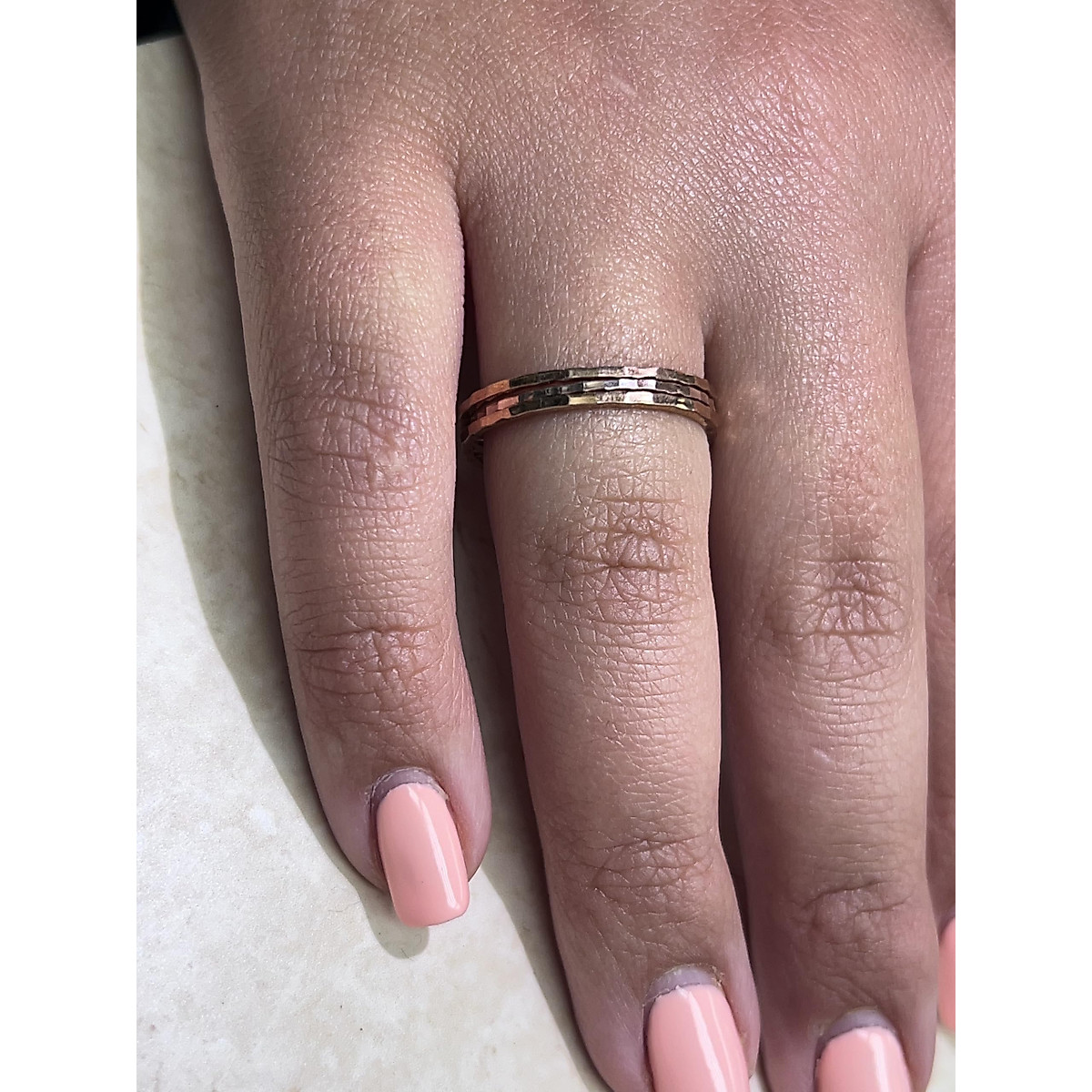 Dainty Solid Gold Rings for Women - 1mm Ridged Gold Stacking Rings Jewelry - Simple Thin Dainty Rings Available in 4 – 12 Ring Sizes - Non Tarnish Gold Rings with 3 Gold Colors Made In USA