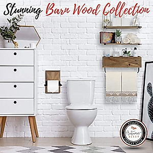 Autumn Alley Rustic Farmhouse Bathroom Shelves Wall Mounted – Industrial Floating Shelves for Bathroom with Towel Bar – Stunning Inlaid Wood Design, Above Toilet Shelves Rustic Towel Rack