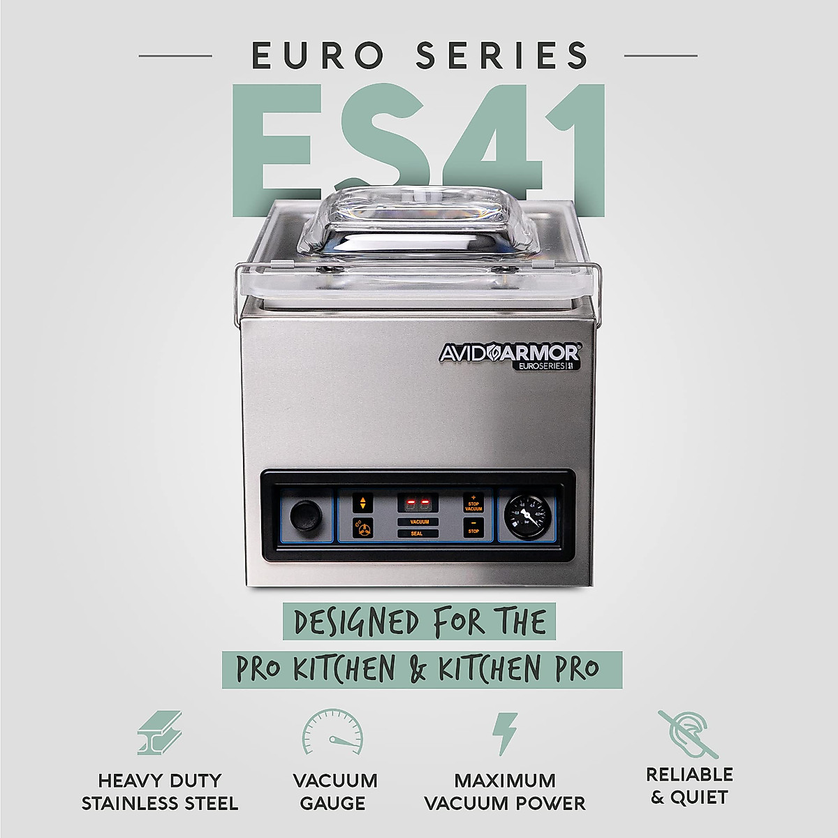 Avid Armor Chamber Vacuum Sealer Model ES41 Euro Series, Powered by Busch Oil Pump, 11" Seal Bar, Perfect for Liquid-Rich Foods, Cooking Sous Vide, Infusions/Pickling, Heavy-Duty Professional Unit