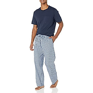 Amazon Essentials Men's Straight-Fit Woven Pajama Pant, Light Blue White Plaid, Medium