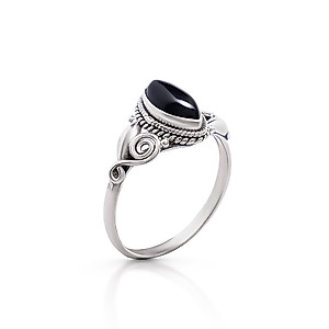 Black Onyx Vintage Gipsy Spiral Side Small Ring 925 Sterling Silver Boho Chic US Size 5 6 7 8 9 (9)
