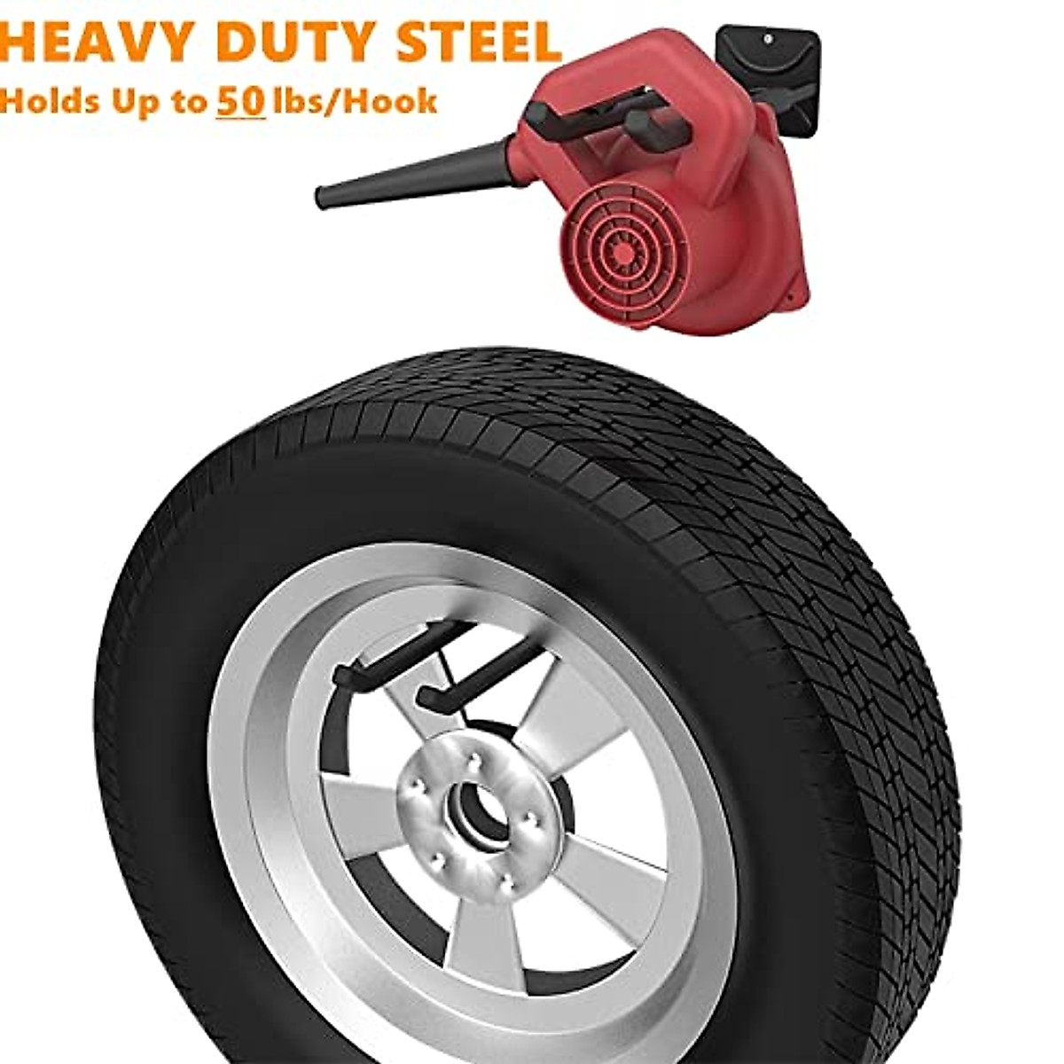 TORACK 4 Pack Garage Storage System Hooks, Heavy Duty Wall Mount Tool Organizer, Chair Hanger Garage Storage Utility Hooks for Car Tires, Ladders, Chairs, Strollers, Power Tools, Garden Tools