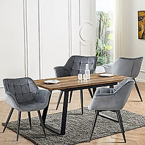 GURLLEU Velvet Accent Chairs Set of 2 Mid-Back Dining Chair with Arms, Modern Leisure Armchair Upholstered Single Sofa Chair with Black Paint Legs for Living Room Home,Gray