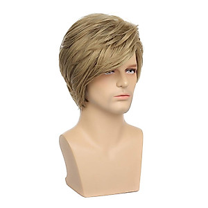 Swiking Men Wigs Blonde Layered for Male Guy Short Fluffy Natural Hair Synthetic Halloween Cosplay Costume Party Full Wigs (Blonde)