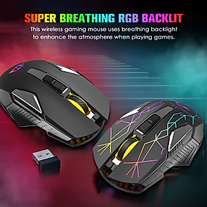 FELICON Wireless Gaming Mouse, Rechargeable Silent Click Adjustable DPI Optical Computer Mice, 2.4Ghz Wireless Mouse with Colorful LED Backlit for Windows/Mac/Linux/PC/Laptop(Star Black)