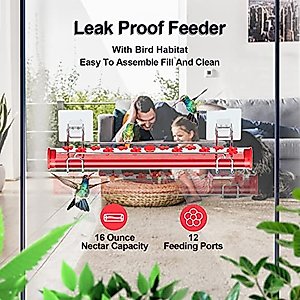 Rxivir Window Hummingbird Feeder Suction Cup, Humming Birds Feeders for Outside Window,Window Bird Feeders for Viewing，Easy to Assemble, Fill and Clean,16 Oz
