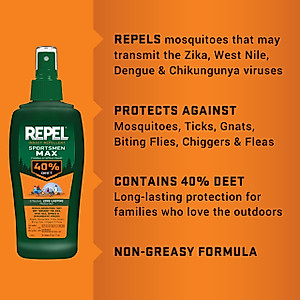 Repel Insect Repellent Sportsman Max Formula (2 Pack), Repels Mosquitoes, Ticks and Gnats, Effective Long-Lasting Protection, 40% DEET (Pump Spray) 6 fl Ounce