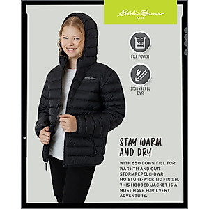 Eddie Bauer Boys' Jacket - CirrusLite Weather Resistant Down Coat for Boys - Insulated Quilted Bubble Puffer (3-20), Size 10-12, Black