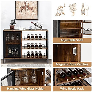 GAOMON Wine Bar Cabinet, FreeStanding Wine Rack Table, Liquor Cabinet with Glass Holder, Floor Bar Cabinet for Liquor and Glasses for Home Kitchen Dining Room