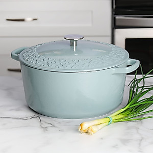 Spice by Tia Mowry Savory Saffron 6Qt Cast Iron Dutch Oven w/Embossed Lid - Aqua Blue, 6-Quart