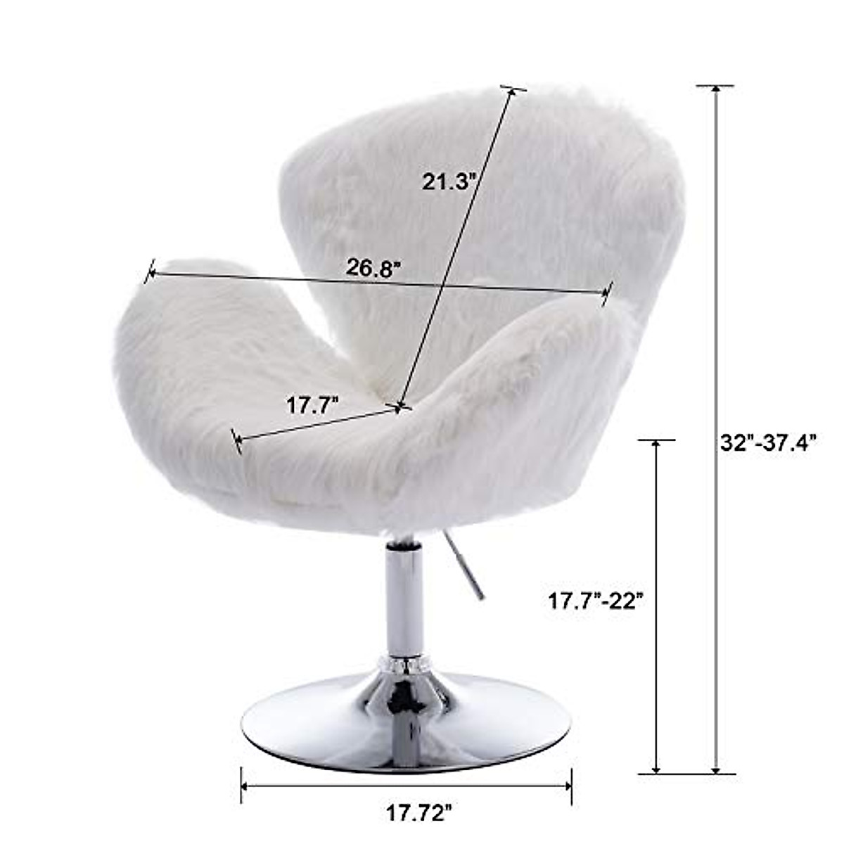 Vanity Chair for Bedroom Cute Home Office Chair Faux Fur Chairs for Teens Girls Dorm Chairs Comfy Adjustable Stool, White (Long Faux Fur)