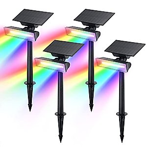 Linkind Color Solar Spot Lights Outdoor, Halloween Decorations 54 LEDs RGB Color Changing Solar Outdoor Lights, IP67 Waterproof Solar Powered Landscape Spotlights for Yard House Garden, 4 Pack