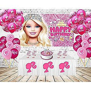 Barbie Backdrops for Girl Birthday Party Decorations Supplies, Barbie Theme Birthday Photo Background for Cake Table Decorations, Happy Birthday Barbie Banner, Polyester 7x5ft, Birthday Pink Barbie