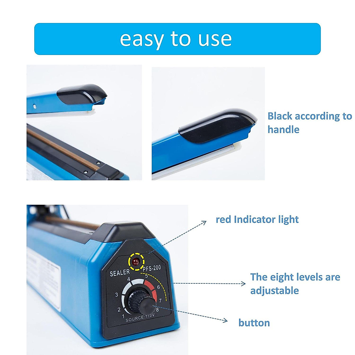 OCDLIVERER 8 Inch Impulse Bag Sealer.200mm Impulse Manual Sealer Heat Sealing Machine With 8 Gear Temperature Control Manual Poly Bag Heat Sealer