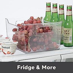 OGGI Storage Bin With Handles - Deep (9.75" x 9" x 6") - Ideal for Kitchen Organization, Pantry Storage, Fridge Organizing, Clear
