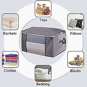 Gloppie Clothes Storage Bag Organizer (6-Pack, 90L) Closet Rrganizers Storage Blanket Clothes Organization and Storage Containers for Bedding Comforters Foldable with Reinforced Handle Clear Window