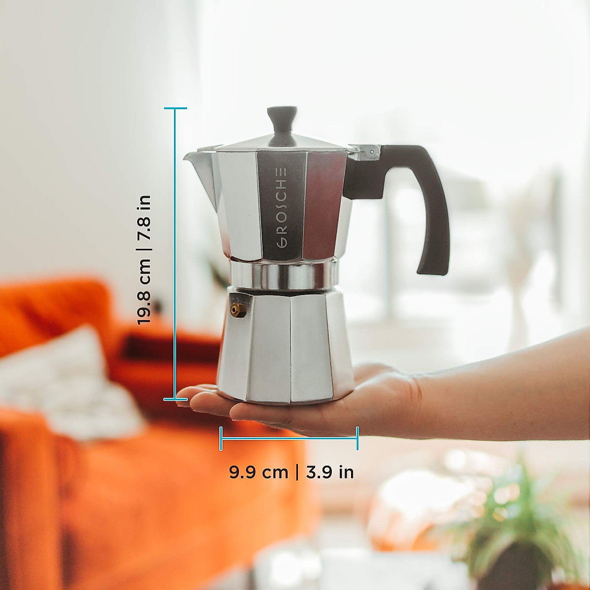 GROSCHE Milano Stovetop Espresso Maker Moka pot 6 espresso Cup - 9.3 oz, Silver and 3 Replacement Seals Gaskets Bundle Stove top coffee maker Moka Italian espresso coffee maker and replacement gaskets