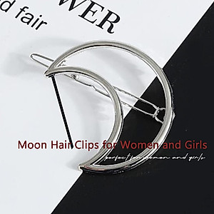 Aukmla Moon Hair Barrette Clips Silver Hair Pins Geometric Hair Styling Accessories for Women and Girls (Silver)