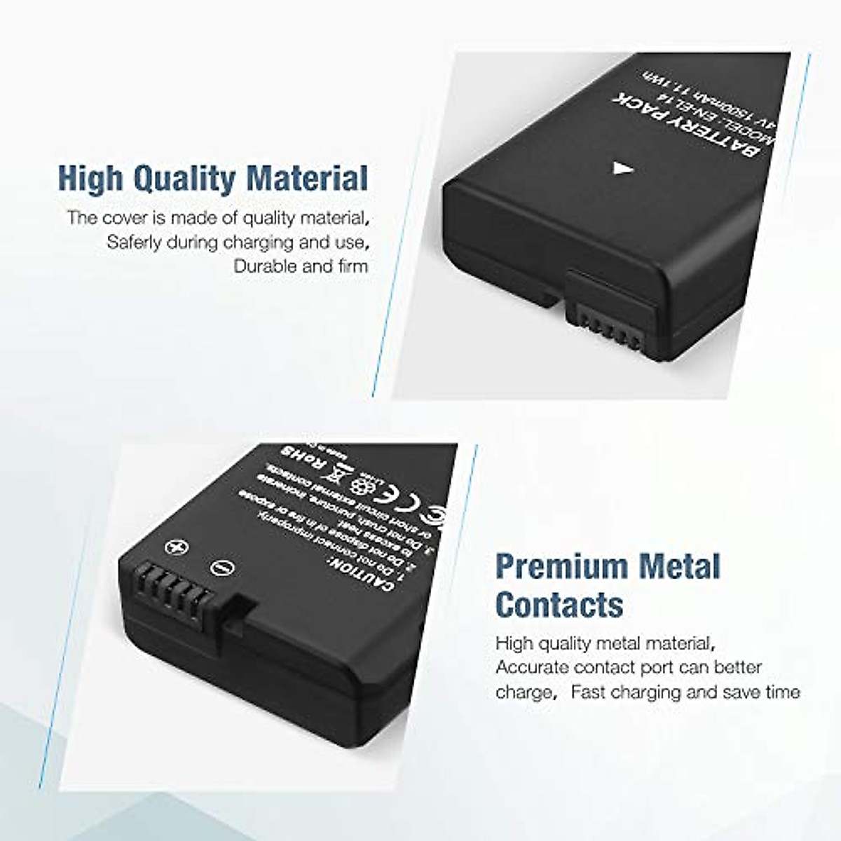 EN-EL14 EN EL14A Battery 2-Pack 1500mAh Li-ion Batteries Compatible with Nikon D3100 D3200 D3300 D3400 D3500 D5100 D5200 D5300 D5500 D5600 DF Coolpix P7000 P7100 P7700 P7800