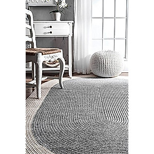 nuLOOM Delaine Braided Solid Border Indoor/Outdoor Area Rug, 5' x 8' Oval, Grey