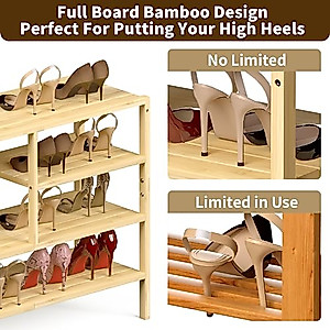 CozyBath Bamboo Shoe Rack, 4 Tiers Shoe Organizer for Closet, Sturdy Boots Shoes Storage for 20-24 Pairs, FreeStanding Shoe Shelf with Removable Pocket for Entryway Bedroom Front Door