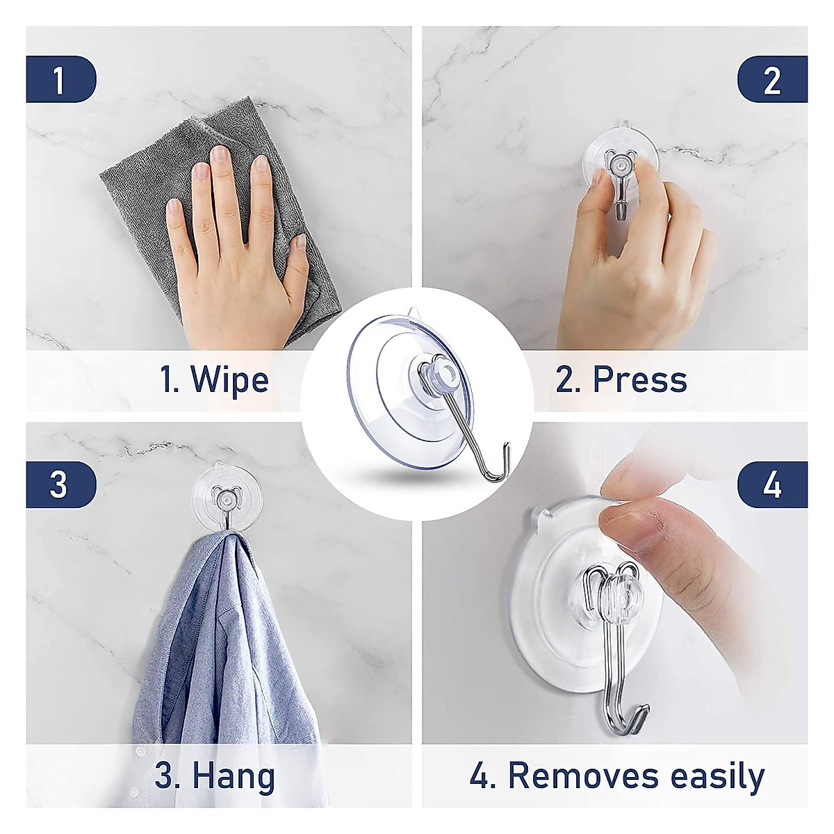 DSMY Suction Cup Hooks 15 Pack, 1.77 Inches Clear Suction Cup Hooks for Glass Window Decor Shower Bathroom, Small Reusable PVC Suction Cups with Removable Stainless Hooks