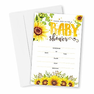 Baby Shower Invitation Cards With Envelopes, Sunflower Invites for Baby Showers and Parties - Pack of 25-（YQK-018）