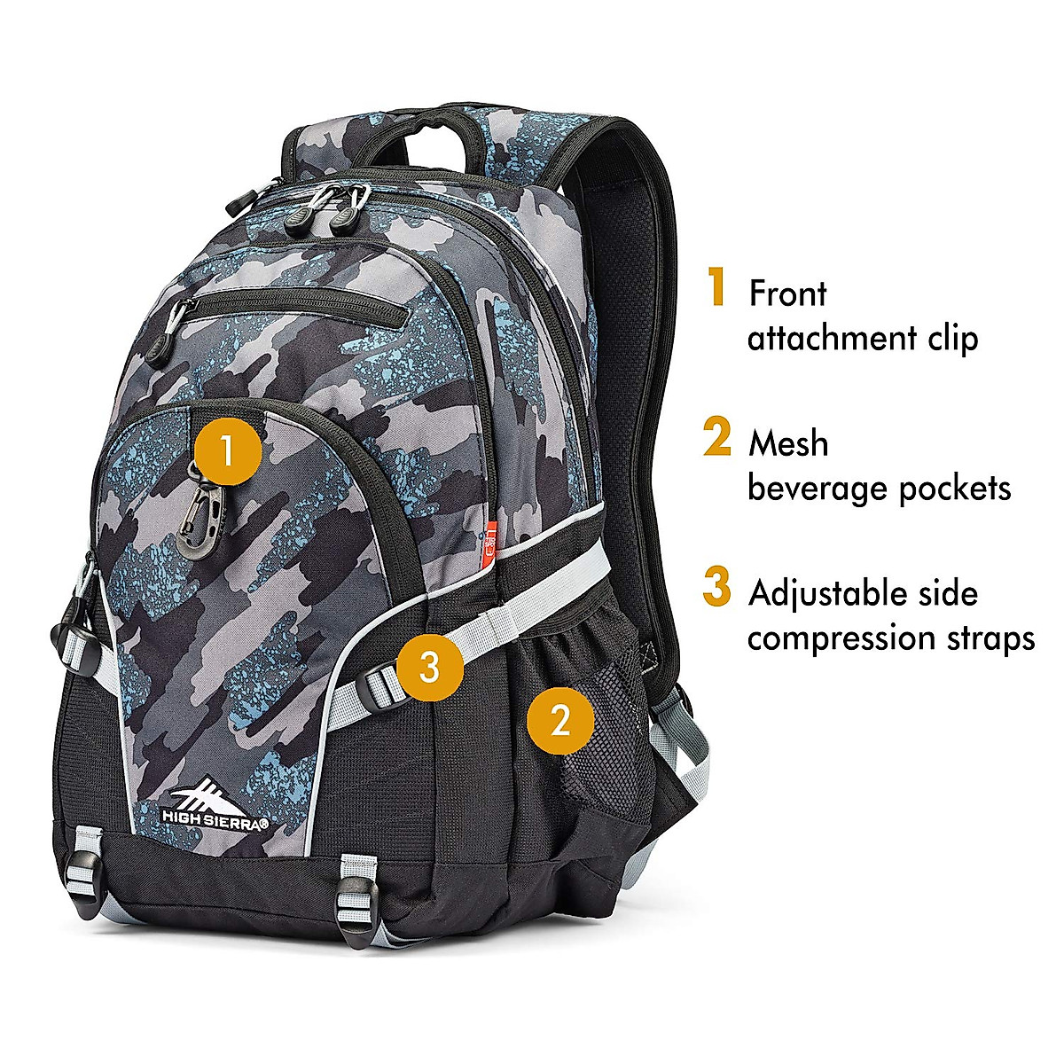 High Sierra Loop Backpack, Travel, or Work Bookbag with tablet sleeve, One Size, Graffiti/Black/Ash