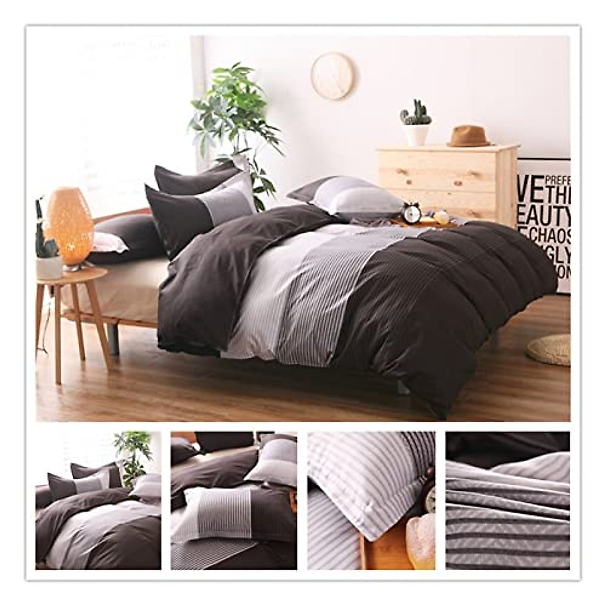 DACUDA Bedding Sets Simple Striped Beding Set 3 Pieces Luxury Printed Duvet Cover Set Modern Stylish Soft Microfiber Quilt Cover (A US)