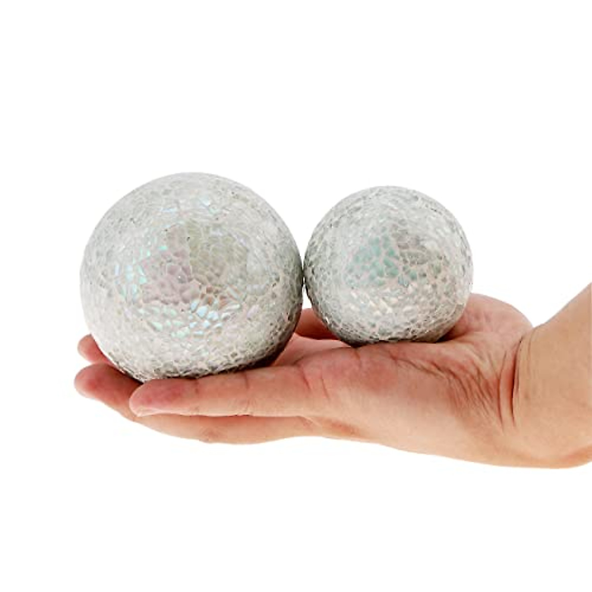 ZningEsxi Round Glass Solid Orbs 3Pcs 2.6 Inch Mosaic Crackl Balls Vases Tray Table Centerpiece Decor Wedding Christmas Decorative (Gradient White)