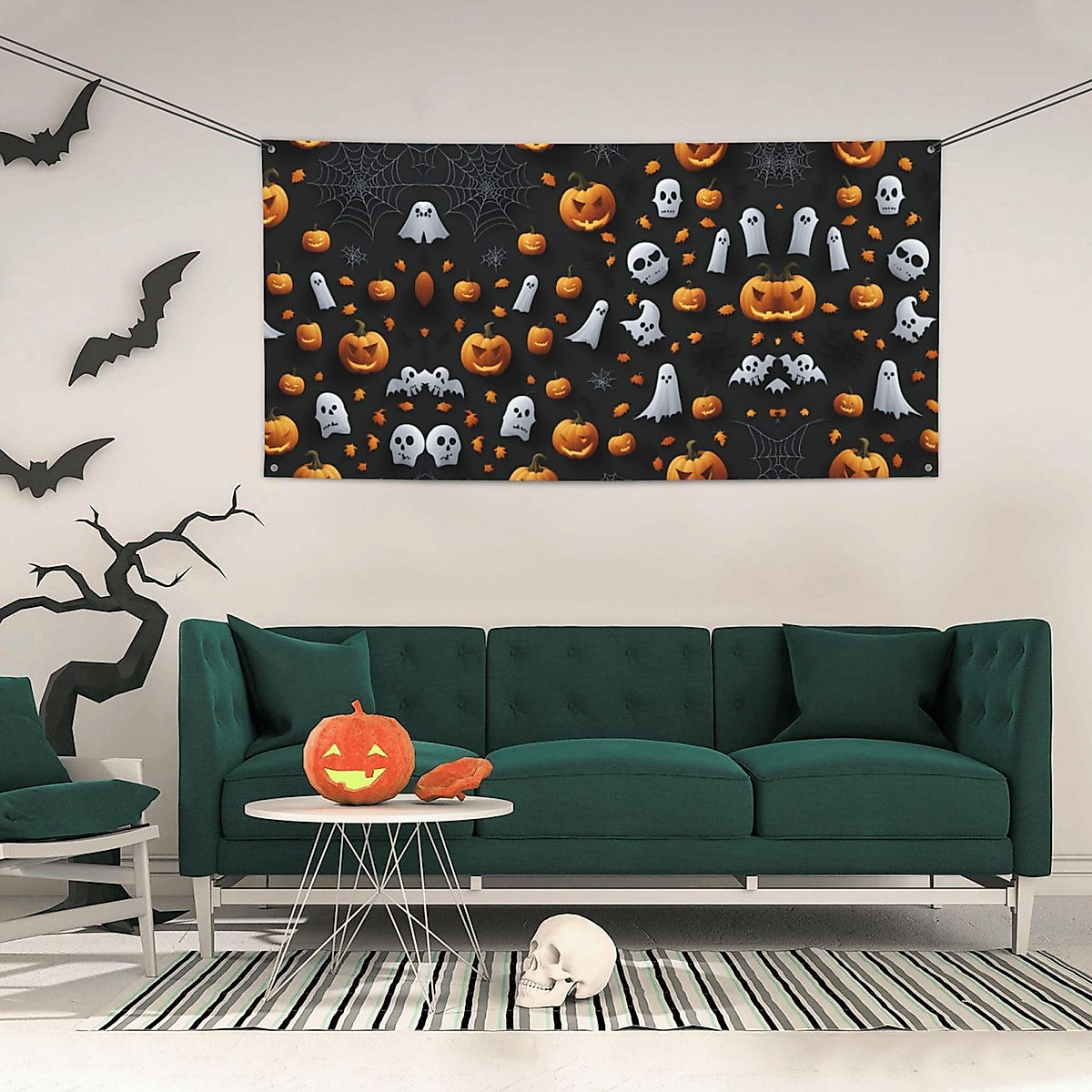 Banners and Signs for Outdoor 35x71 Backdrop for Birthday Party Business Graduation Wedding Event,Cute Halloween Pattern