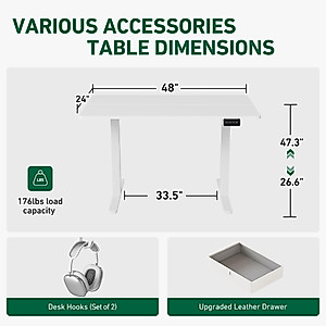 FEZIBO 48 x 24 Inches Standing Desk with Drawer, Adjustable Height Electric Stand up Desk with Storage, Sit Stand Home Office Desk, Ergonomic Computer Desk, White