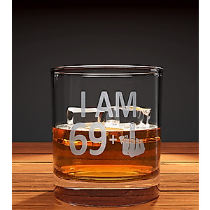 Promotion & Beyond I AM 69 PLUS 1 Whiskey Glass - Funny Sarcastic Finger 70th Birthday Gift