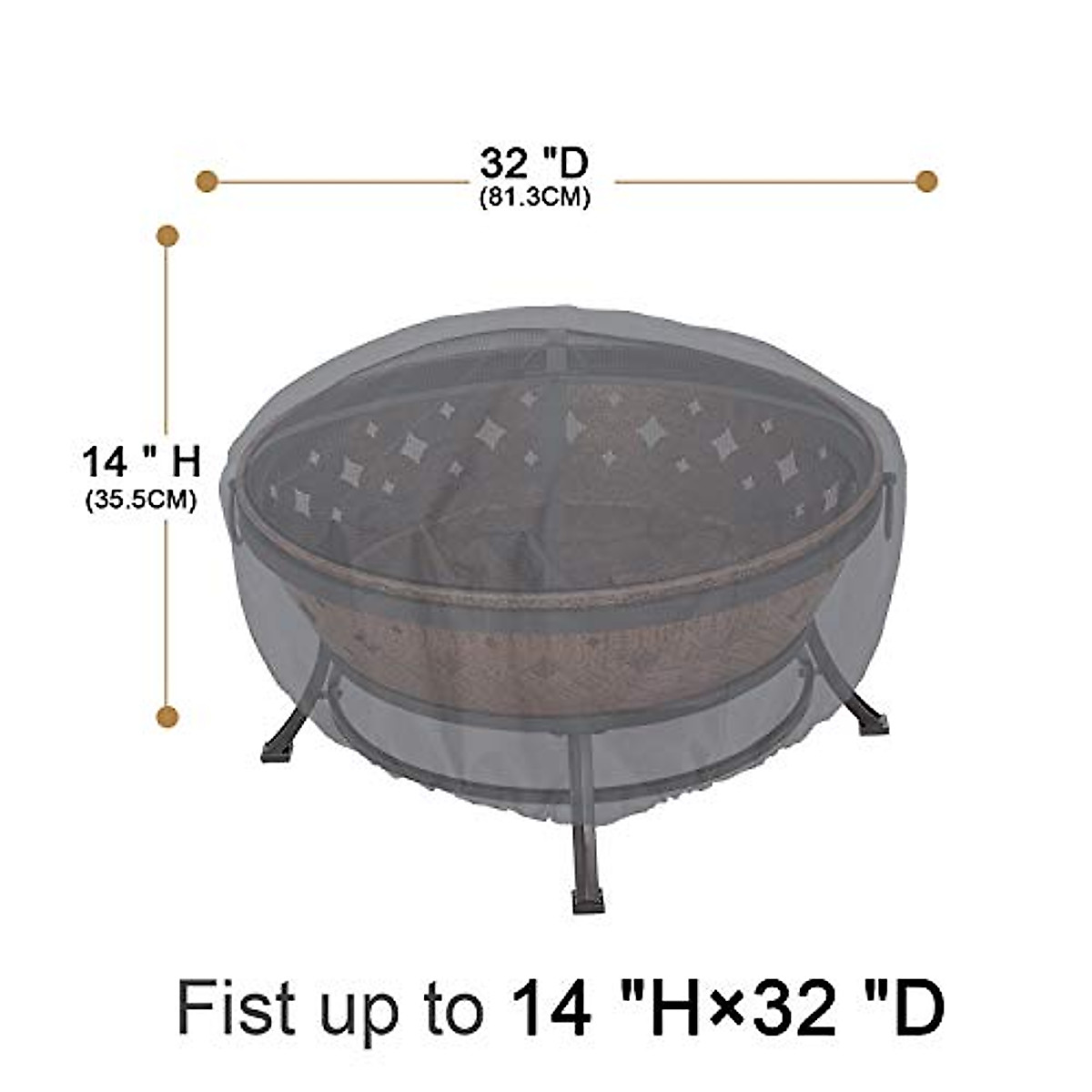 Covolo Fire Pit Cover Round Gas firepit Cover Outdoor Heavy Duty Kettle Cover Fireplace Cover Grill Cover, Durable Water Resistant, Lightweight, Eco-Friendly Furniture Cover 32x14 inch