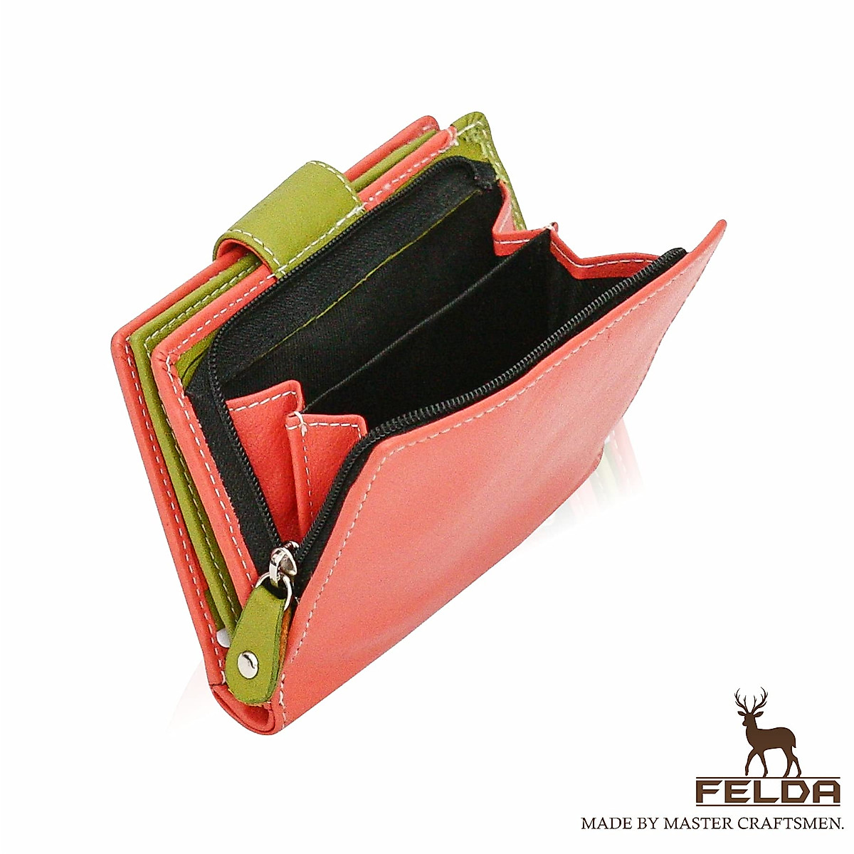 Felda RFID Genuine Leather Ladies Soft Wallet Purse Womens Multi Colour 10 Card Slot (Cray Multi)