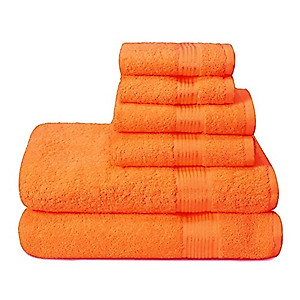 Belizzi Home Ultra Soft 6 Pack Cotton Towel Set, Contains 2 Bath Towels 28x55 inch, 2 Hand Towels 16x24 inch & 2 Wash Coths 12x12 inch, Ideal for Everyday use, Compact & Lightweight - Orange
