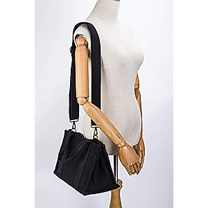 YONBEN Crossbody Purses For Women Medium with Handles Long Strap Canvas Satchel Purse (Black)