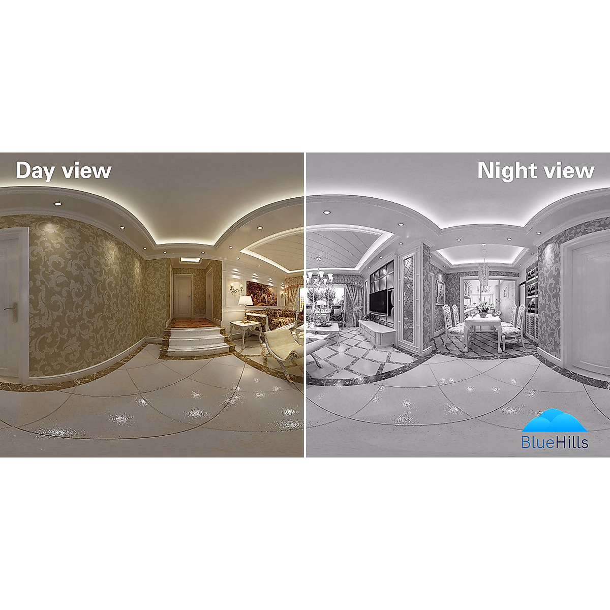 BlueHills White Compact Security Camera for Ceiling or Walls HD 1080P Night Vision Motion Detector & Two-Way Audio - Monitor Front-Door Home Business Kids Baby Dog Cat & Pets with App in Cell Phone