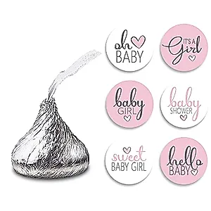 270 PCS Pink Baby Shower Stickers, 6 Design Self Adhesive Circle Label Stickers,Baby Shower Envelope Seals Candy Stickers,Baby Shower Party Chocolate Stickers,Candy Stickers.（012）