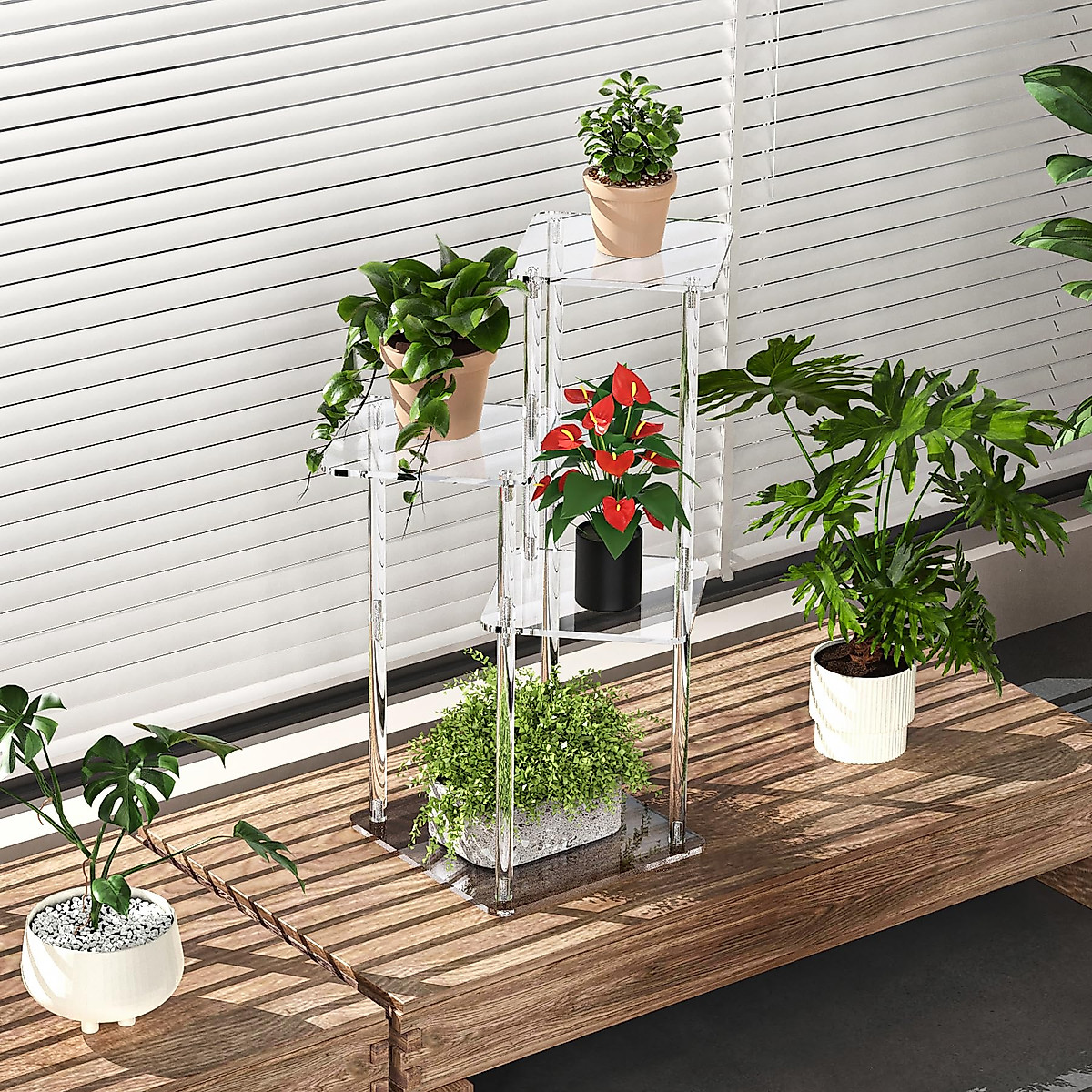 NiHome 4-Tier Clear Acrylic Side Table for Modern Homes, 27" High Easy Assembly Space-Saving Design, Versatile Use for Decor and Storage in Living Room, Bedroom, Office, Supports Up to 20 lbs Per Tier