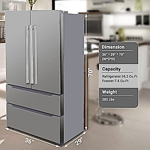 Techomey 36" French Door Refrigerator with Internal Ice Maker, 22.5 Cu.Ft 4-Door Upright Freezer and Fridge with Supper Freezer/Supper Cool, Fingerprint Resistant Stainless Steel