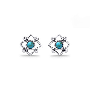 Boma Sterling Silver Blue Turquoise Flower Shaped Dot Stud Earring